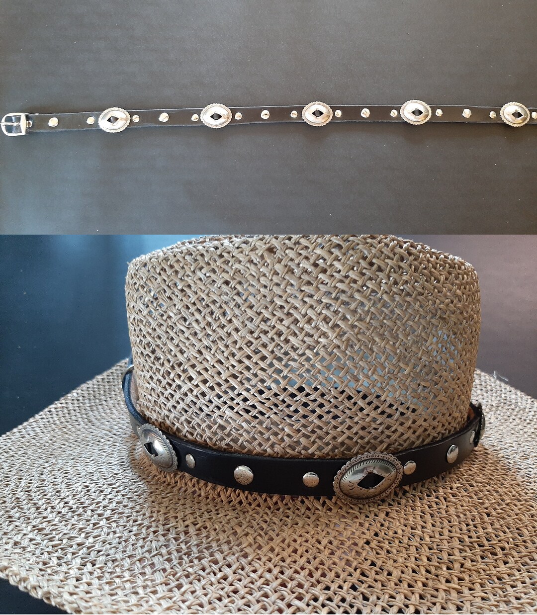 Custom Made Leather Hat Band With Silver Conchos (adjustable). - Etsy