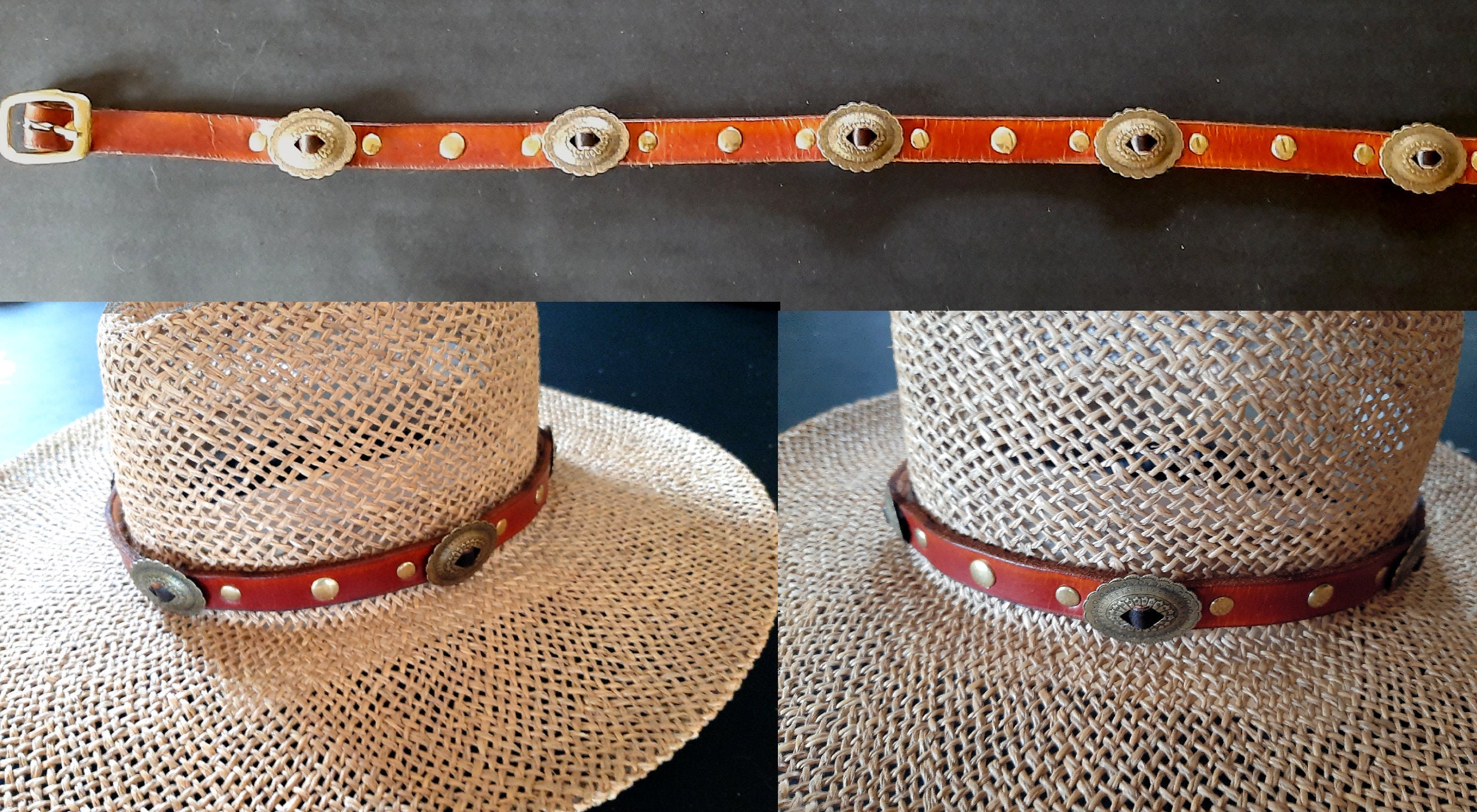 Custom Made Hat Band With Brass Conchos & Studs - Etsy