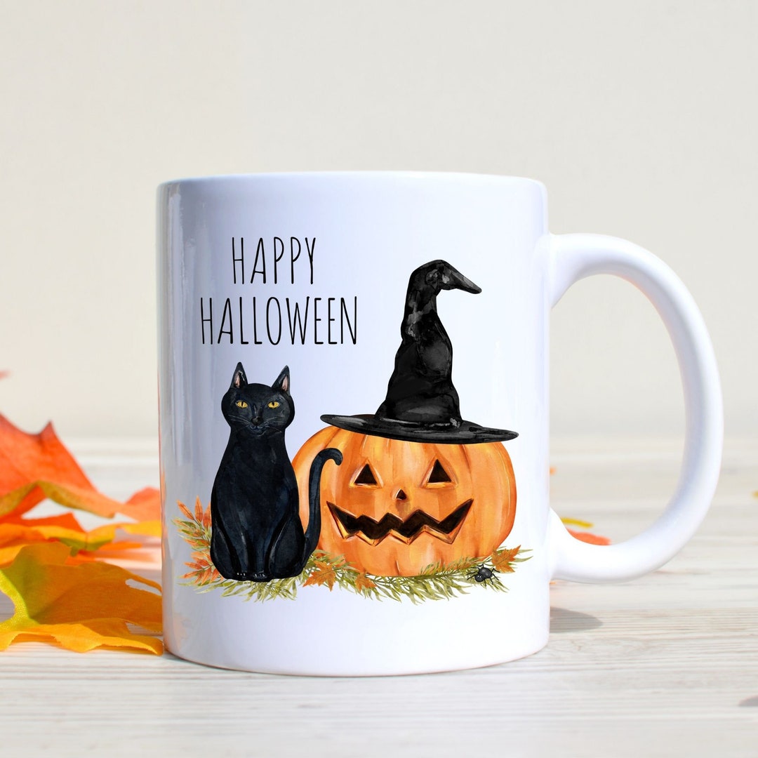 Happy Halloween Coffee Mug, Black Cat Mug, Fall Pumpkin Mug, Jack-o ...