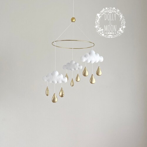 Cloud Baby Mobile Rain Cloud Nursery Crib Mobile Gold Rain - Etsy