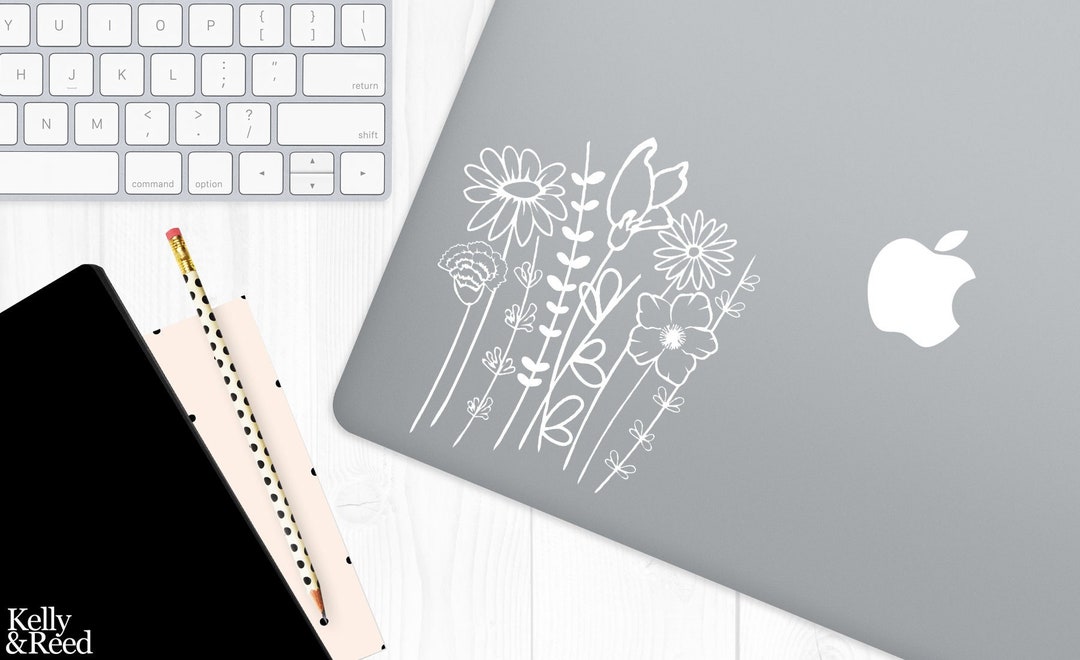 Wild Flower Decal, Hand Drawn Flower Bouquet, MacBook Decal, Laptop ...