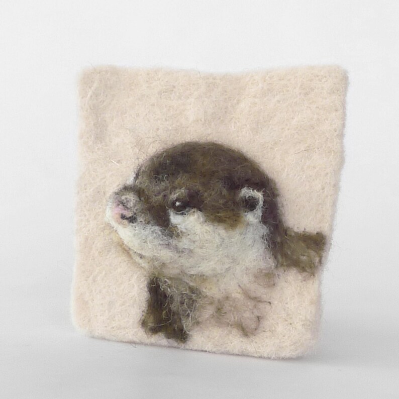 Needle Felted Otter Portrait – Wool Relief Patch – Handmade Natural ...