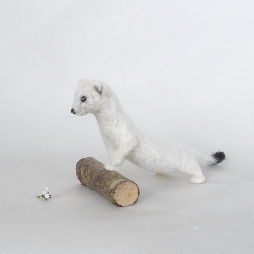 Needle Felted Ermine Sculpture: Handmade Wool Weasel, Winter Decor - Etsy