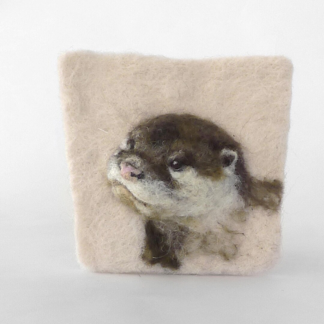 Needle Felted Otter Portrait – Wool Relief Patch – Handmade Natural ...