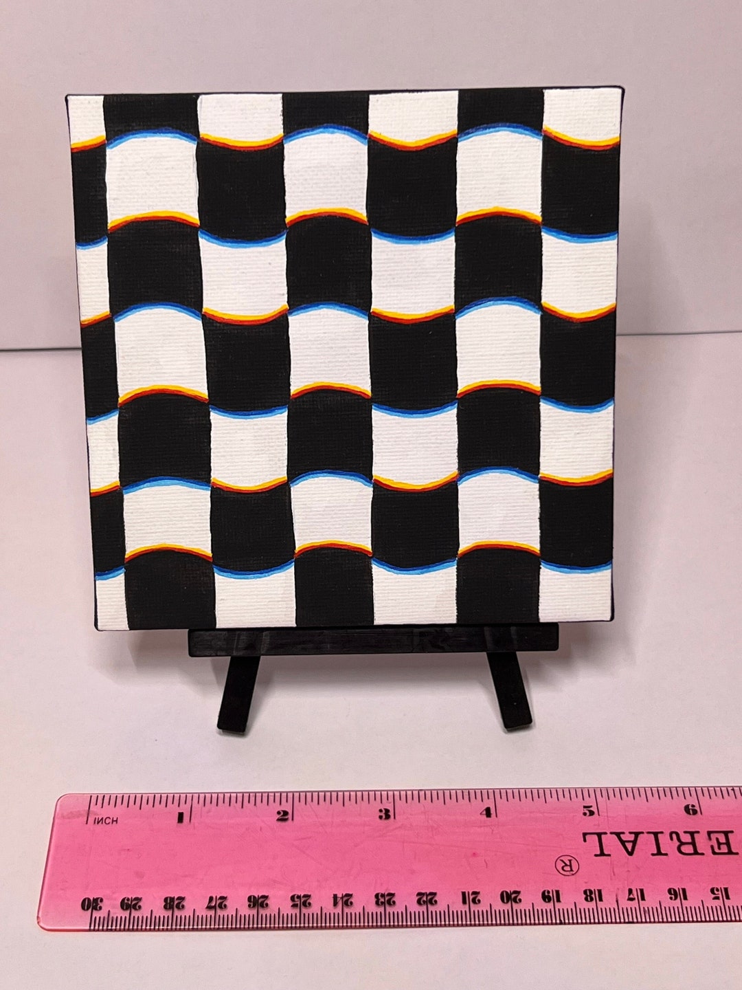 Tiny Canvas, 5x5, Trippy Art, Trippy Gift, Checkered Canvas, Checkered ...