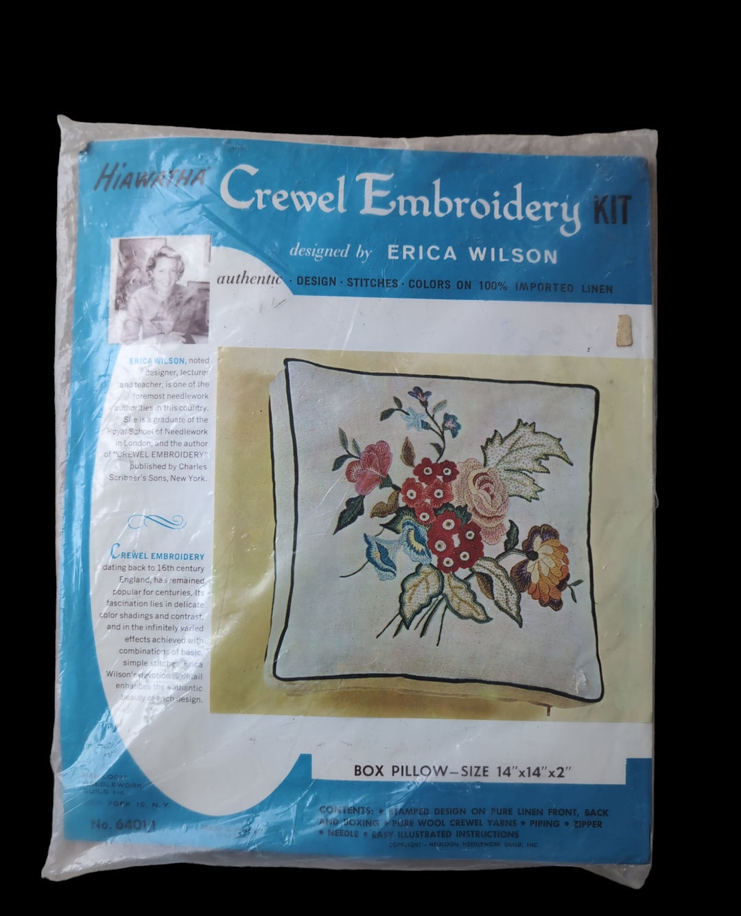 Vintage Erica Wilson Hiawatha Crewel Embroidery Kit Floral Pillow 6401 ...