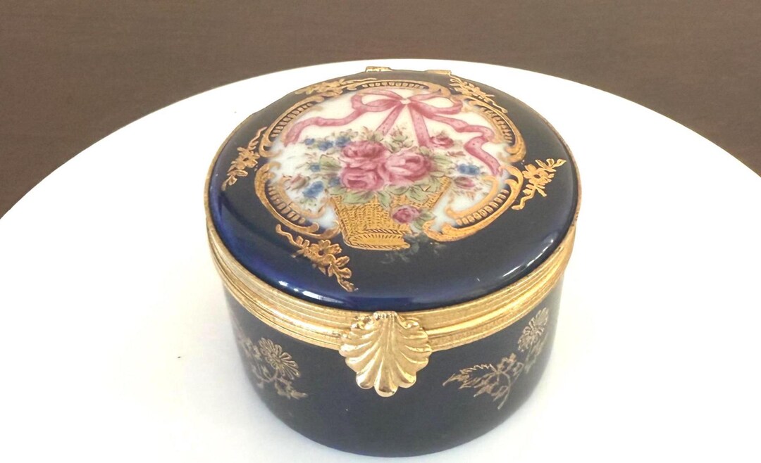 Vintage Limoges Castel France Pill Box in Cobalt Blue With Hand-applied ...