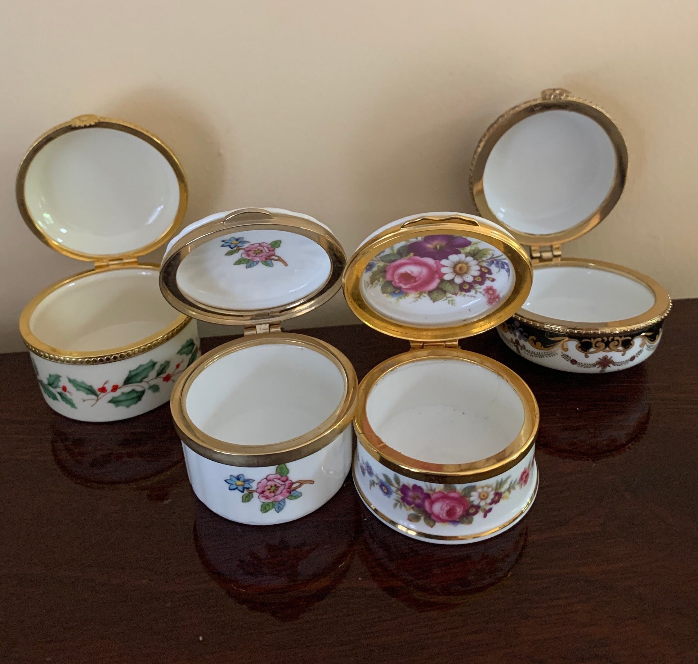 Vintage Porcelain Pill Boxes Collection Exquisite Unique With Brass ...