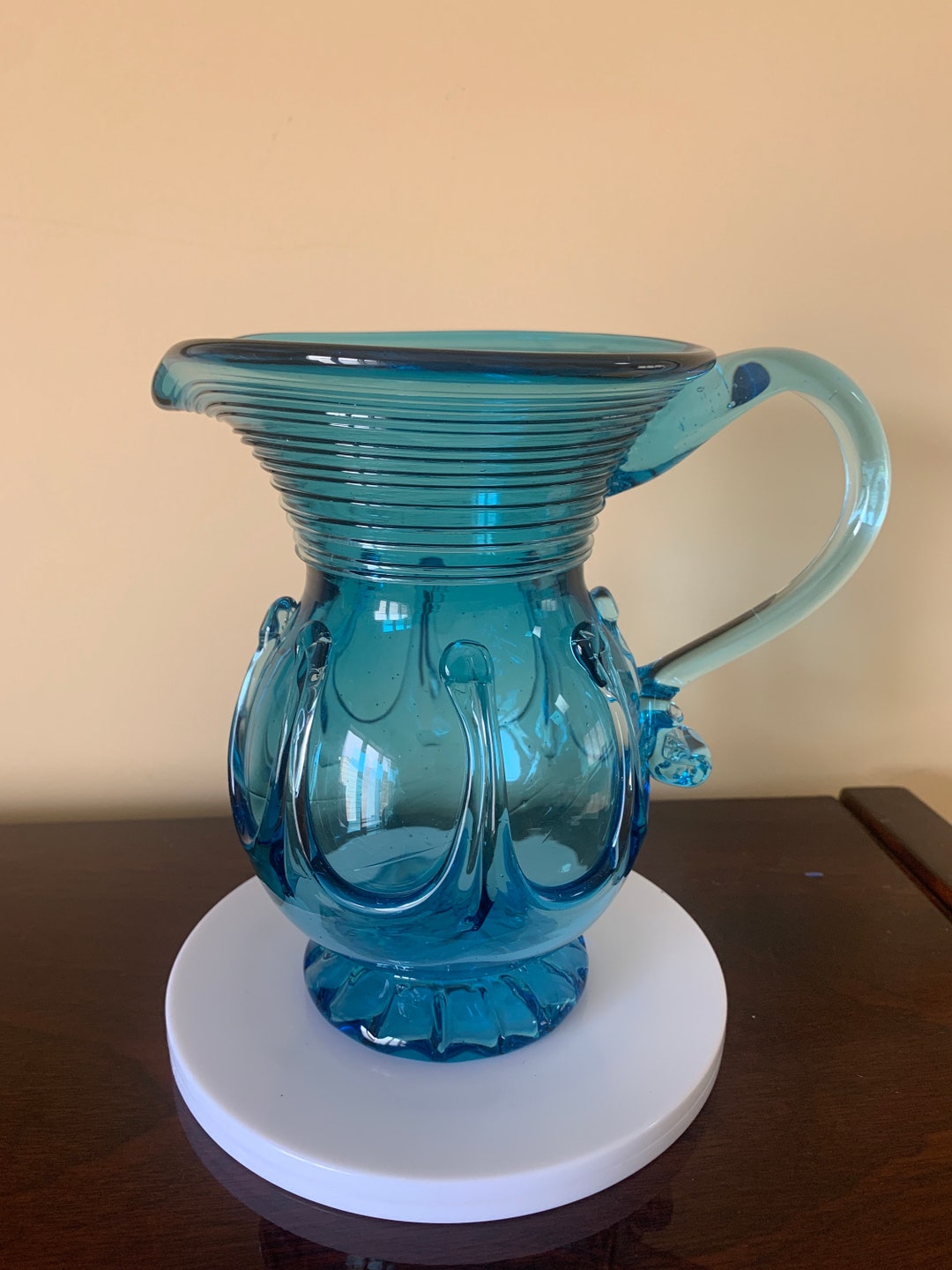 Liberty Village Handblown Blue Glass Pitcher 6'' - Etsy