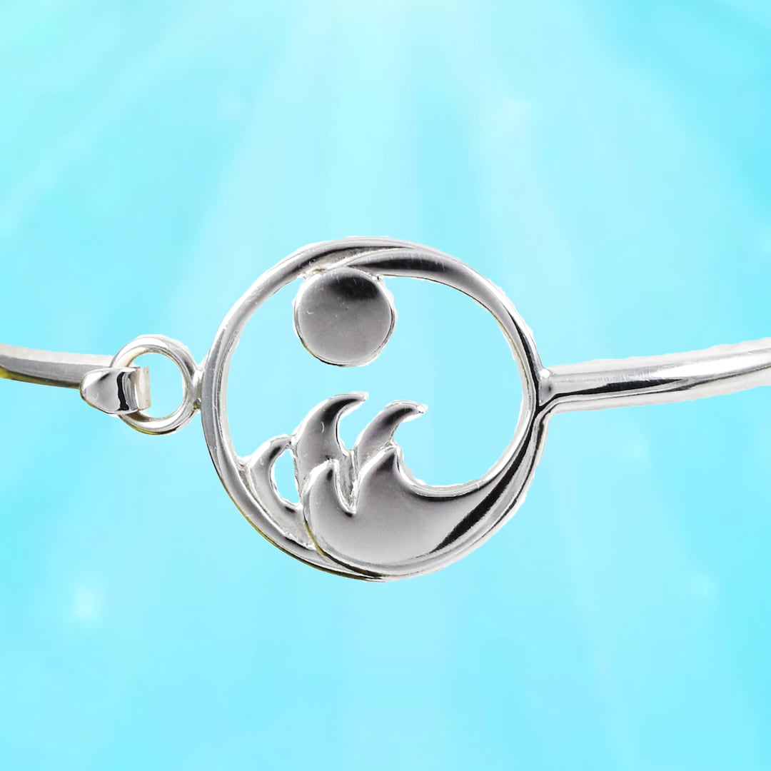 Sterling Silver Hawaiian Sun & Wave Bangle Bracelet - 7 Inch - Etsy