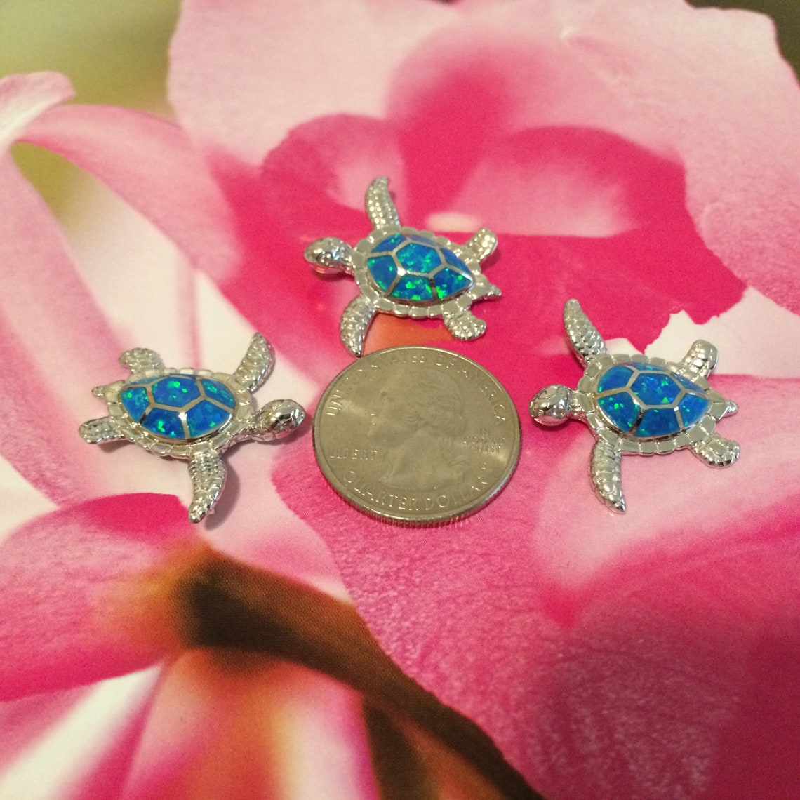 Hawaiian Blue Opal Sea Turtle Necklace Sterling Silver Blue | Etsy