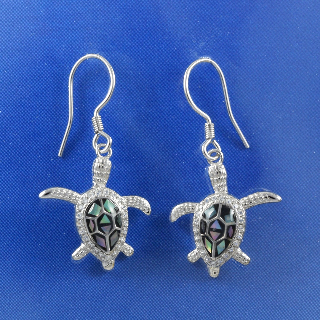 Hawaiian Genuine Paua Shell Sea Turtle Earrings, Sterling Silver ...