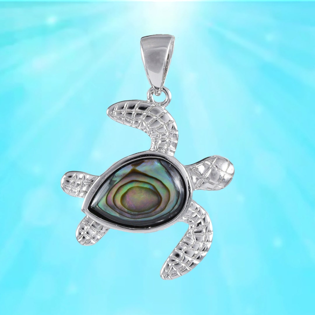 Hawaiian Genuine Paua Shell Sea Turtle Necklace, Sterling Silver ...