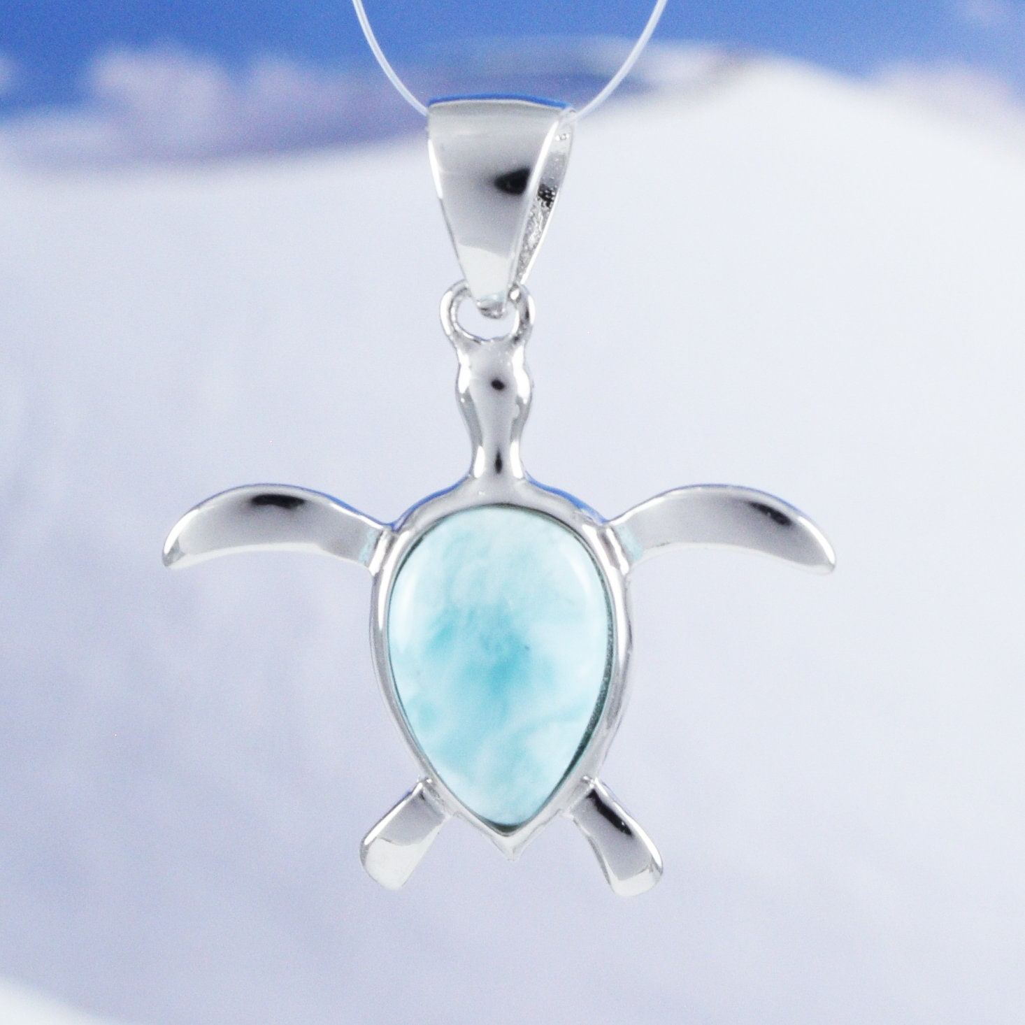 Hawaiian Genuine Larimar Sea Turtle Necklace Sterling Silver - Etsy
