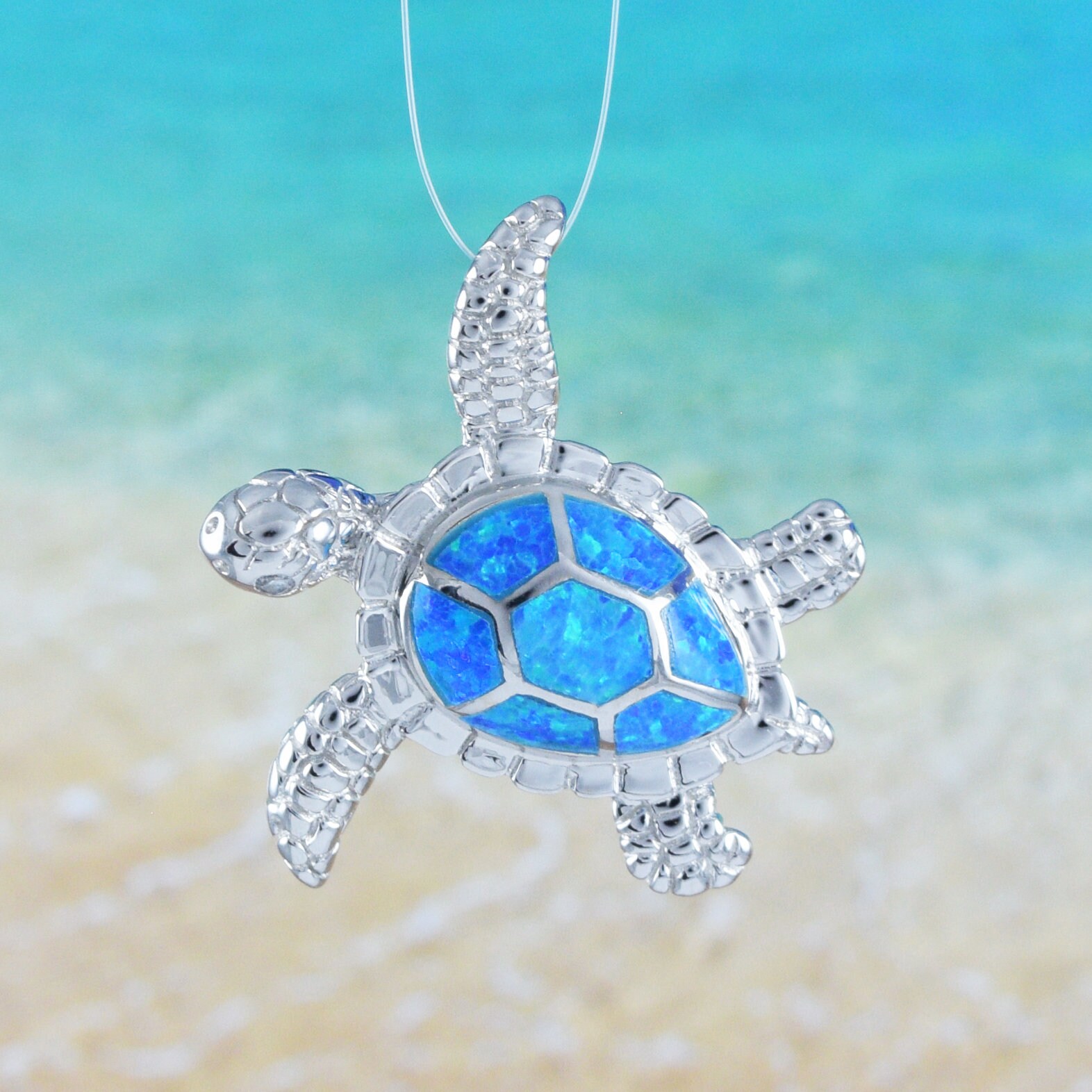 Hawaiian Blue Opal Sea Turtle Necklace Sterling Silver Blue - Etsy