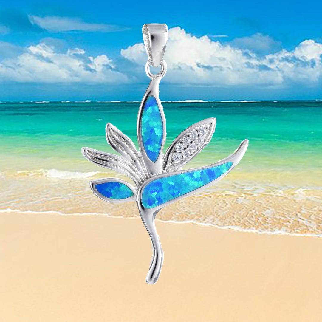 Sterling Silver Blue Opal Bird of Paradise Pendant Necklace - Etsy