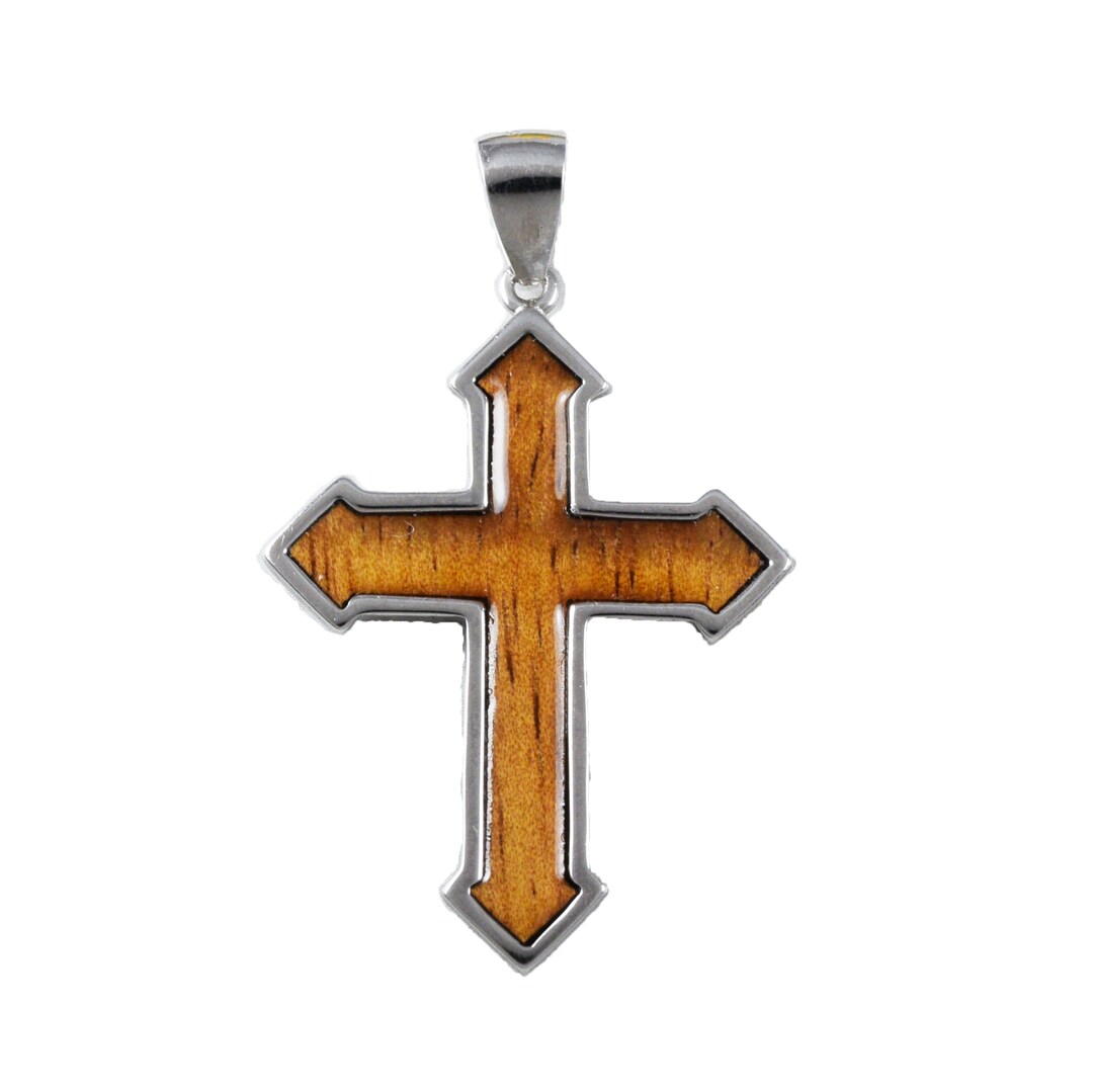 Hawaiian X-large Genuine Koa Wood Cross Necklace, Sterling Silver Koa ...