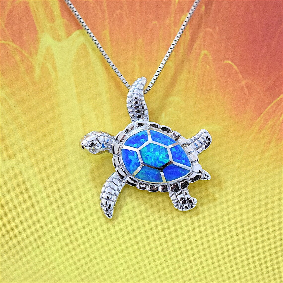 Hawaiian Blue Opal Sea Turtle Necklace Sterling Silver Blue - Etsy