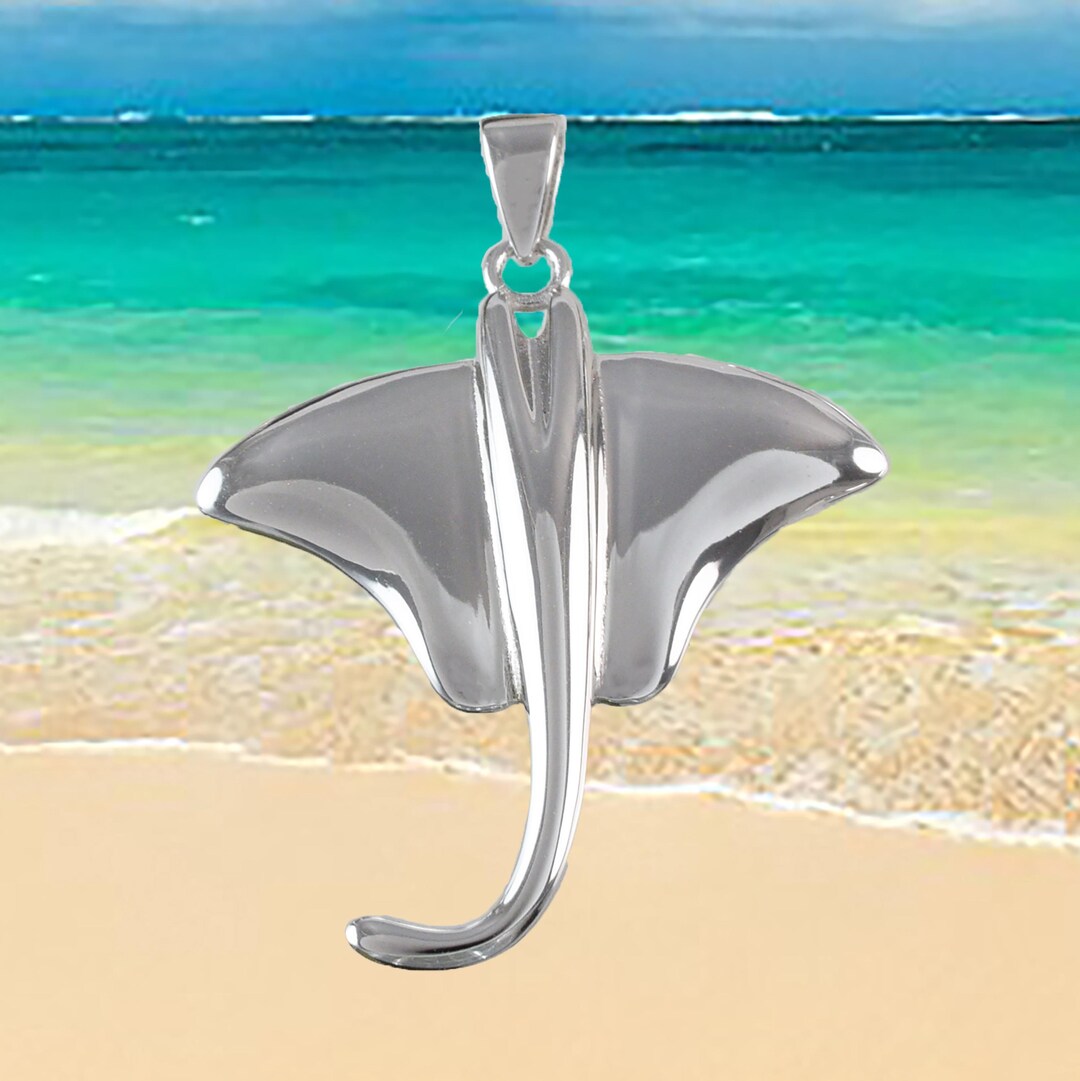 Hawaiian Large Stingray Necklace, Sterling Silver Sting Ray Pendant ...