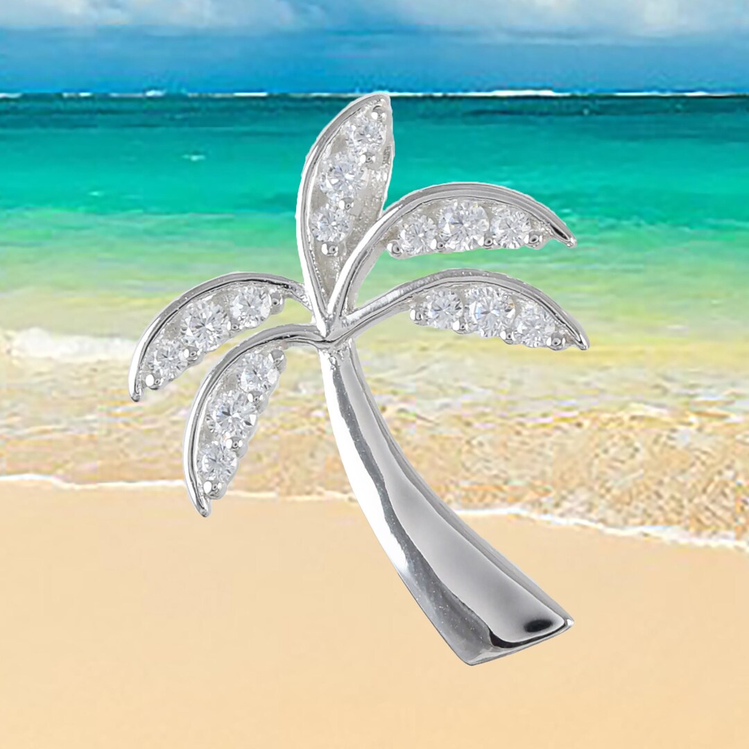 Hawaiian Palm Tree Necklace, Sterling Silver Palm Tree CZ Pendant ...