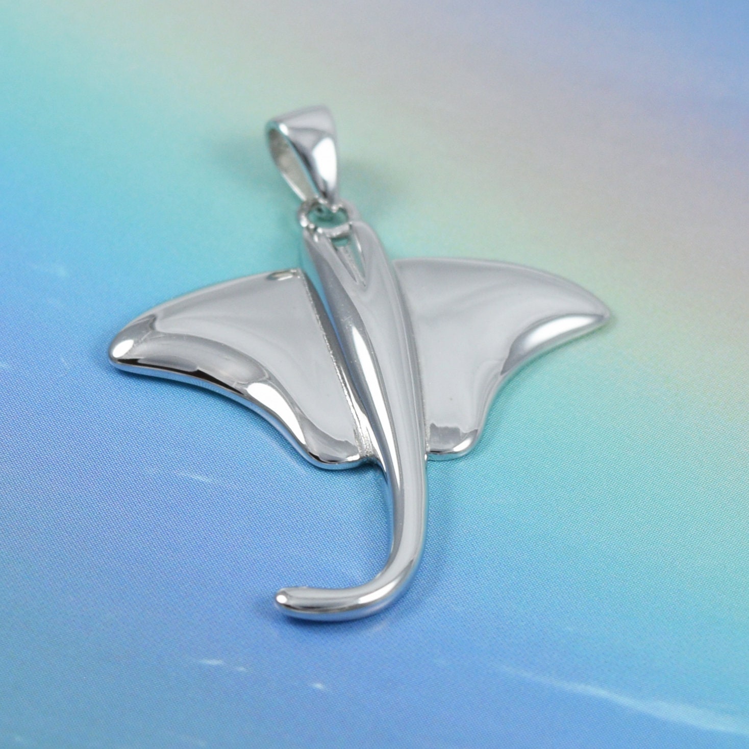 Hawaiian Large Stingray Necklace, Sterling Silver Sting Ray Pendant ...