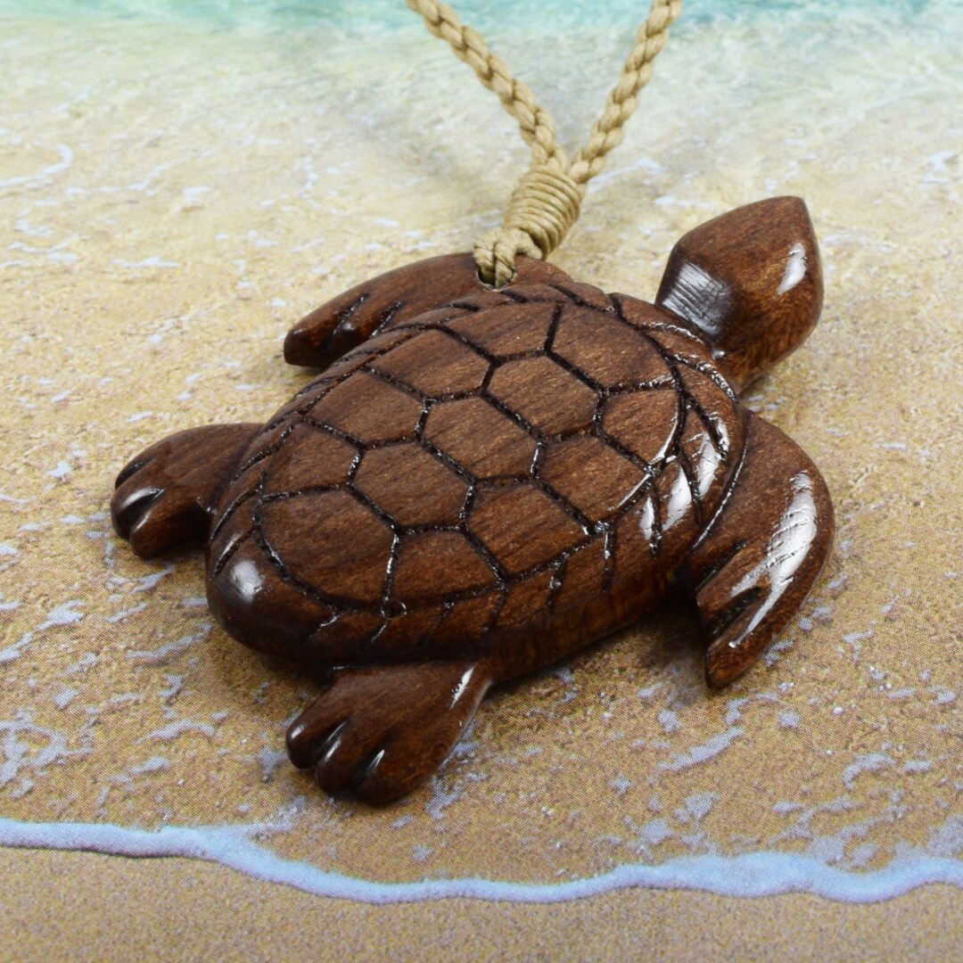 Hawaiian Genuine Koa Wood Sea Turtle Necklace, Hand Carved Koa Wood Sea ...