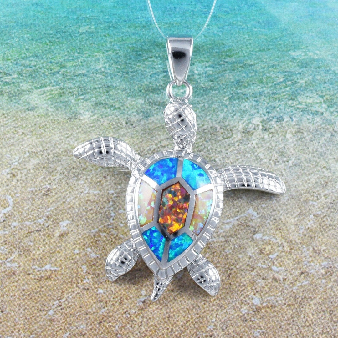 Opal Sea Turtle Necklace: Sterling Silver Hawaiian Pendant - Etsy