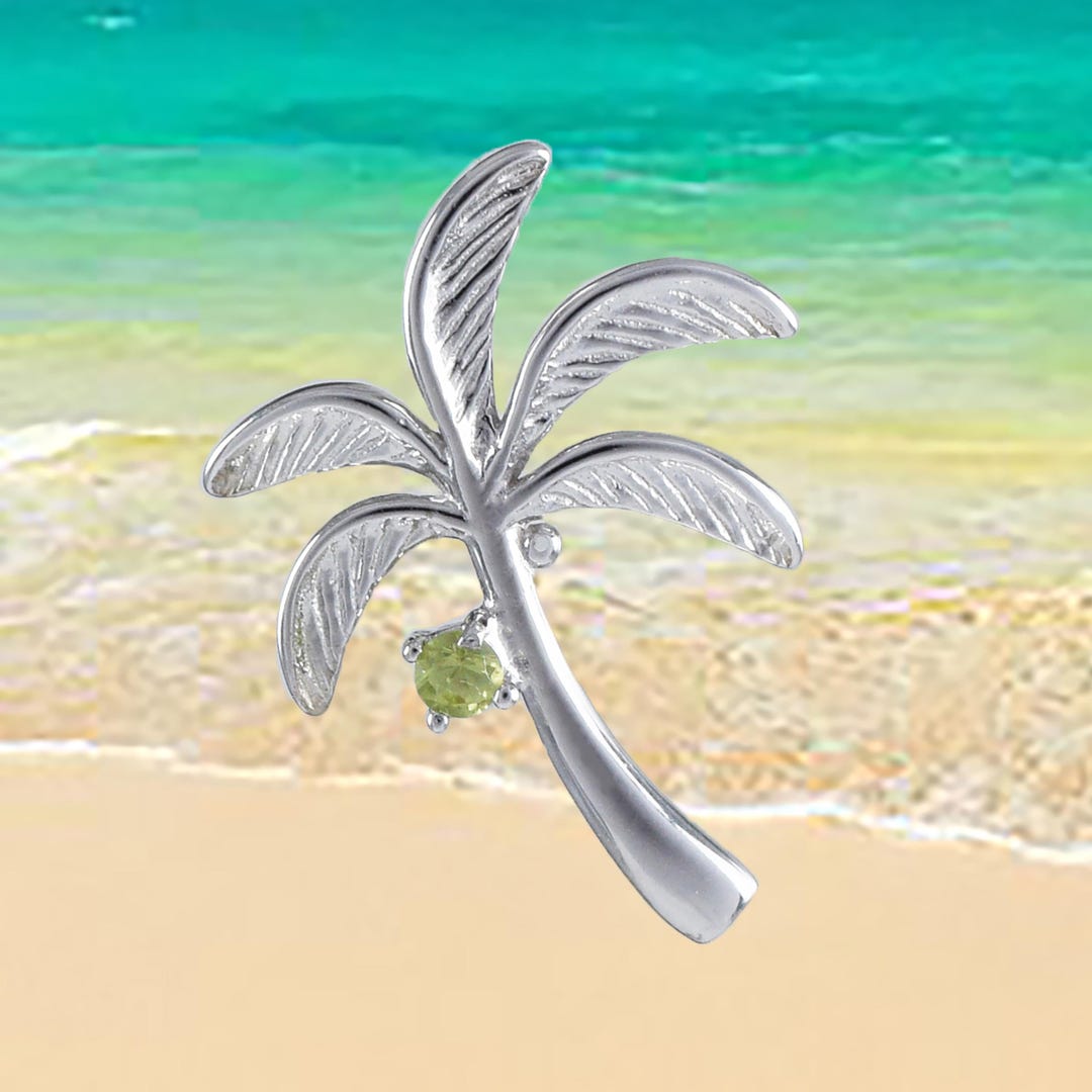 Hawaiian Genuine Peridot Palm Tree Necklace, Sterling Silver Green ...