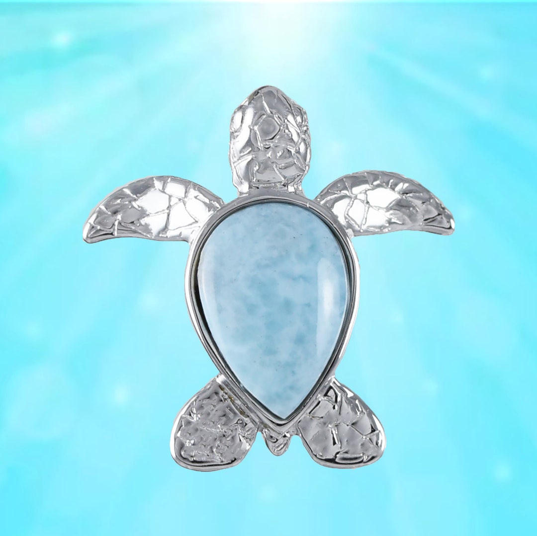 Hawaiian Genuine Larimar Sea Turtle Necklace, Sterling Silver Larimar ...