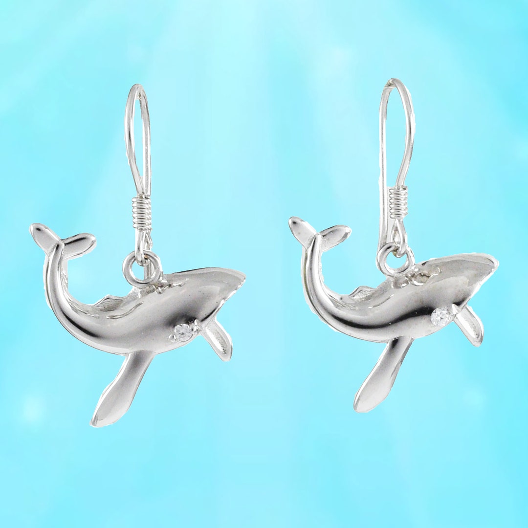 Hawaiian Large Humpback Whale Earrings, Sterling Silver Whale Dangle ...