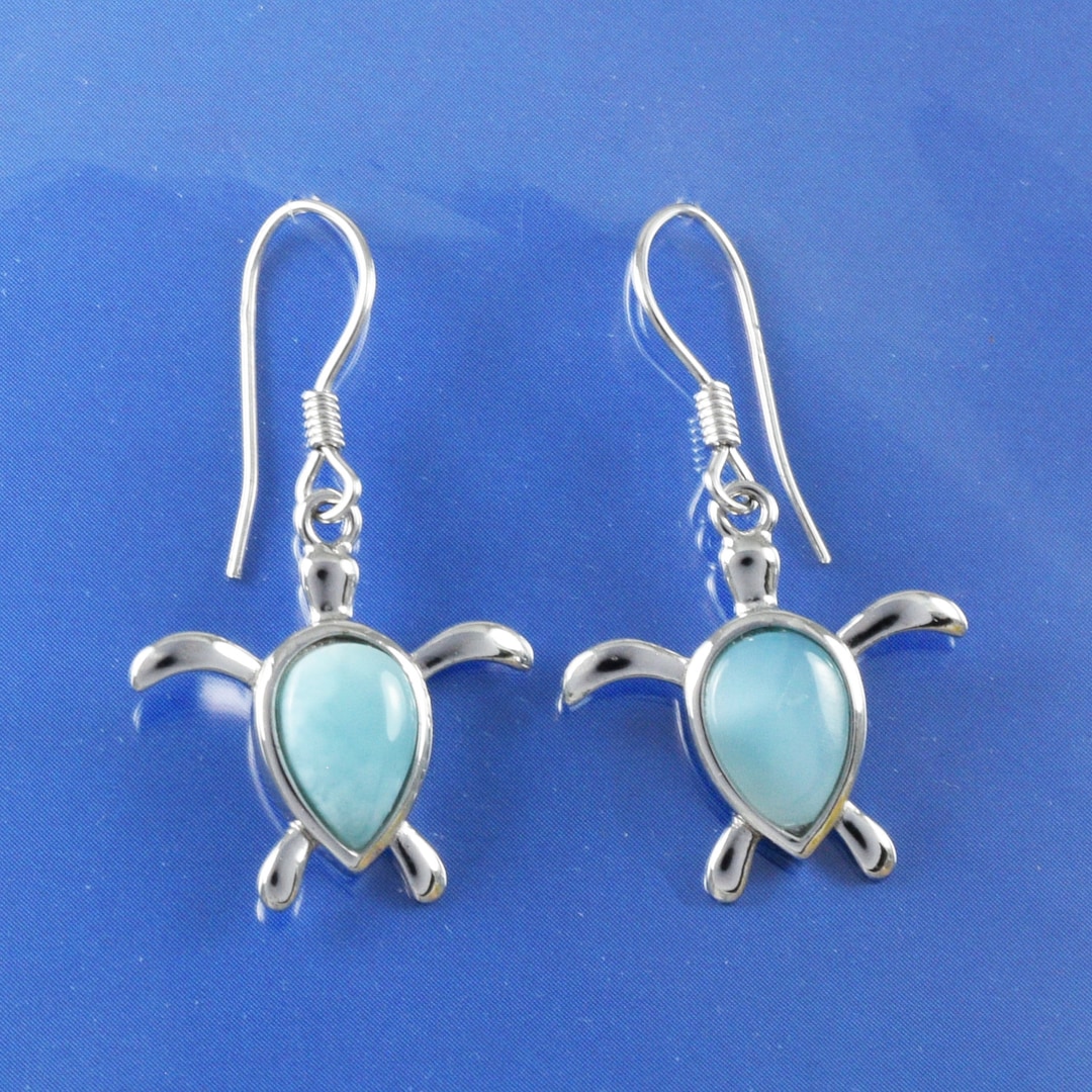 Hawaiian Genuine Larimar Sea Turtle Earrings, Sterling Silver Larimar ...