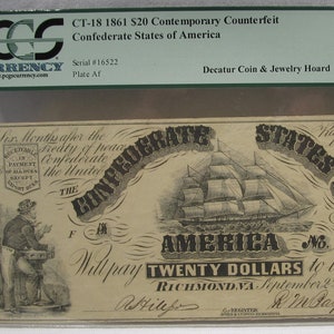 1861 20 Dollar Confederate Civil War Ship Counterfeit Banknote Hoard - Etsy