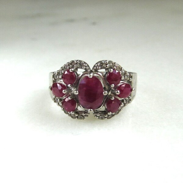 Ruby Cluster Ring - Etsy