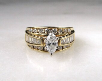 Vintage 14k Diamond Engagement Ring Round Diamond Ring Yellow Gold ...