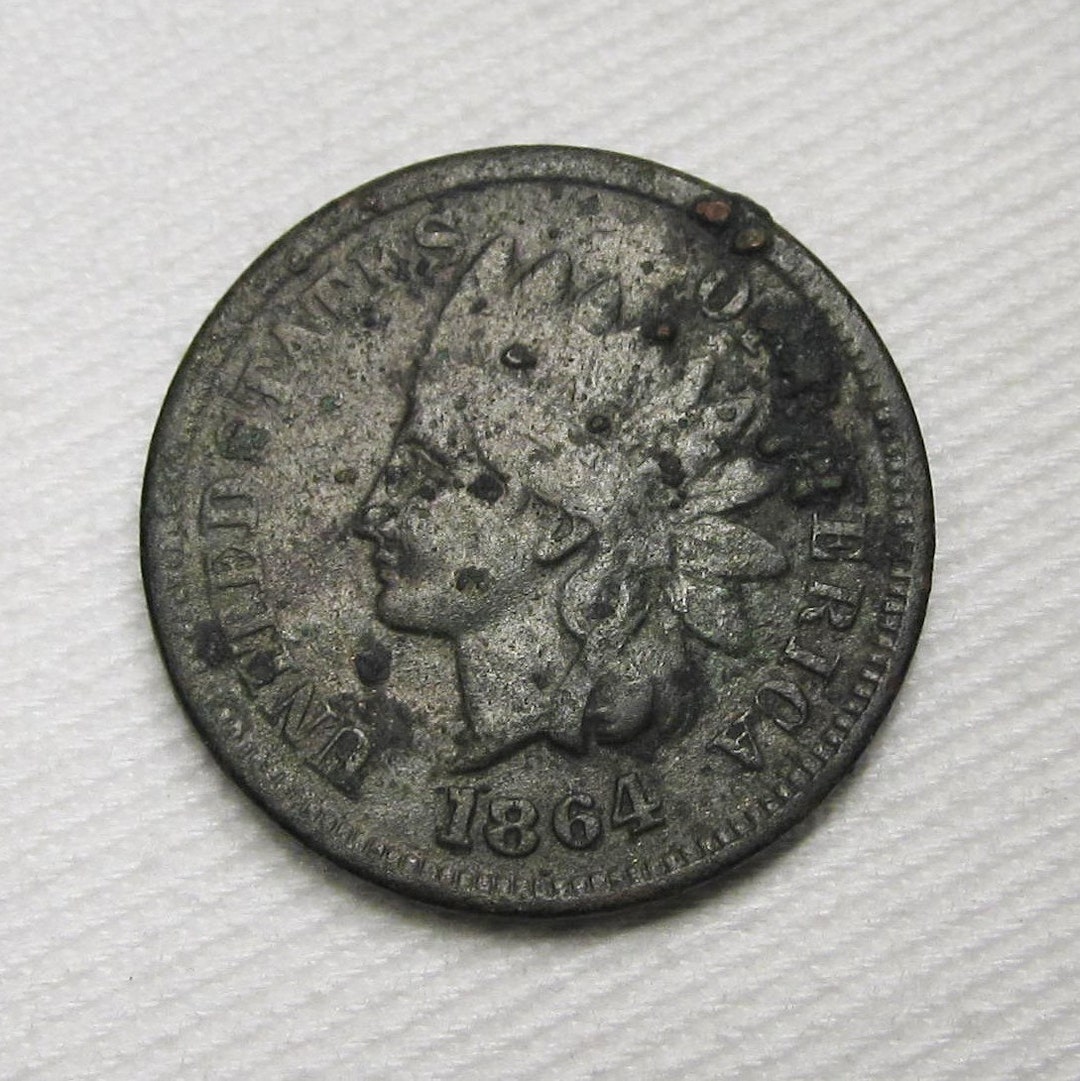 1864 Indian Cent 'L' on Ribbon FINE Details Coin AF511 - Etsy