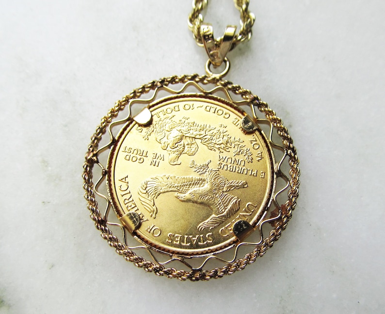 14K Bezel & Chain 1/4oz Gold American Eagle 10 Dollar Coin | Etsy