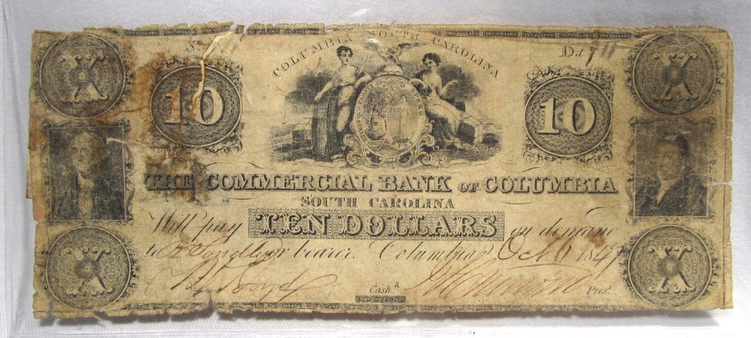 1847 10 Dollar Commercial Bank of Columbia, South Carolina Obsolete ...