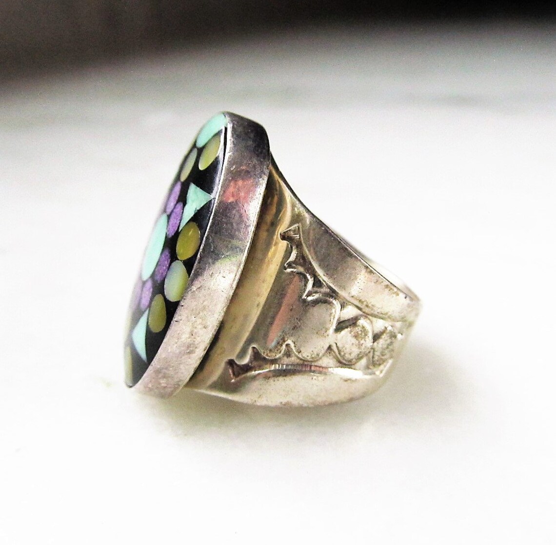 Vintage DTR .925 China Multi Stone Color Inlay Ring Turquoise | Etsy