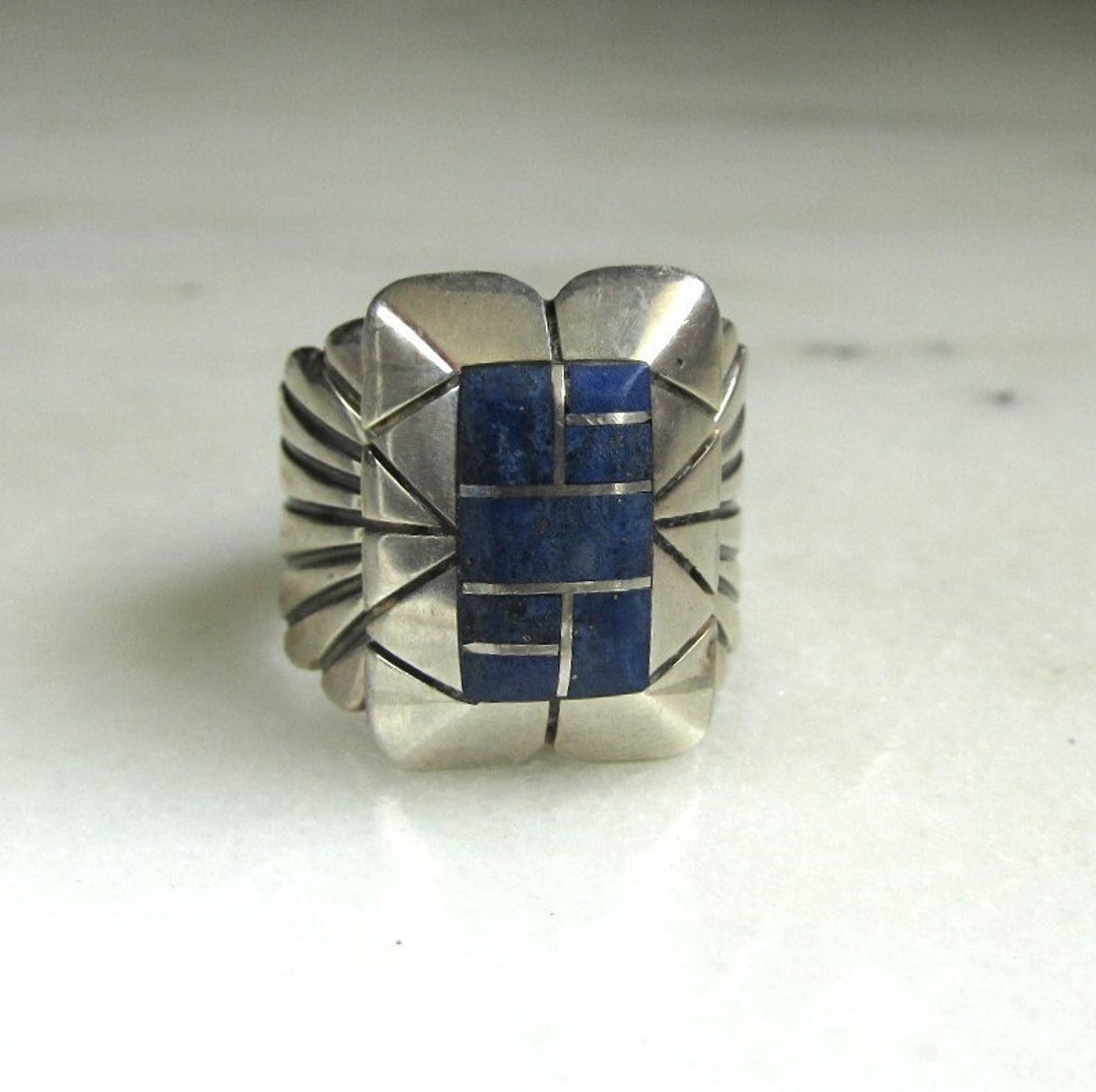 Vintage Navajo C. Benally Signed Sterling Silver Blue Lapis Inlay ...