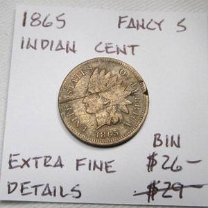 1865 Fancy 5 Indian Cent XF Details Coin AF506 - Etsy