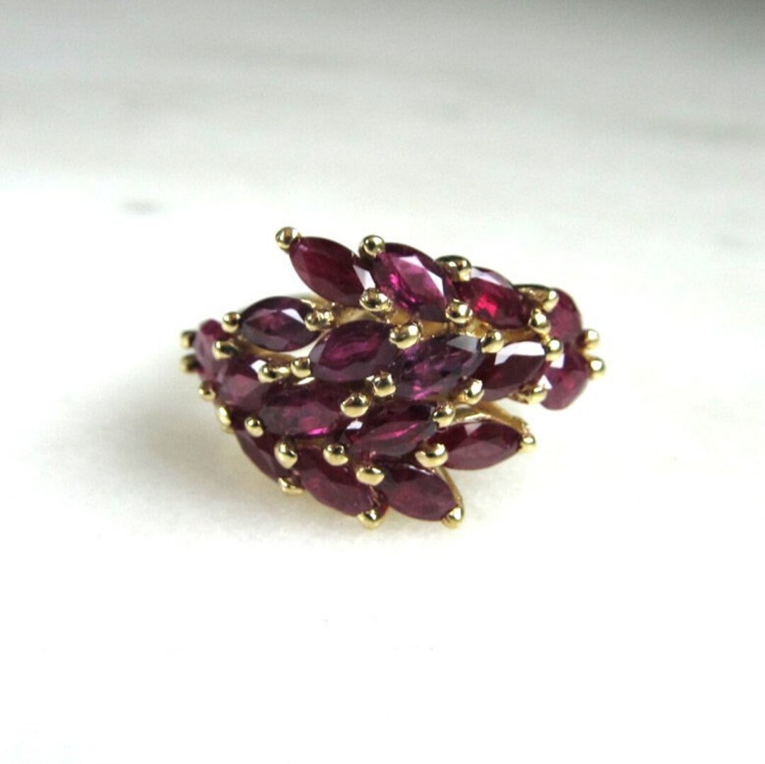 Vintage 14K Yellow Gold Ruby Gemstone Cluster Ring ETC9344 - Etsy