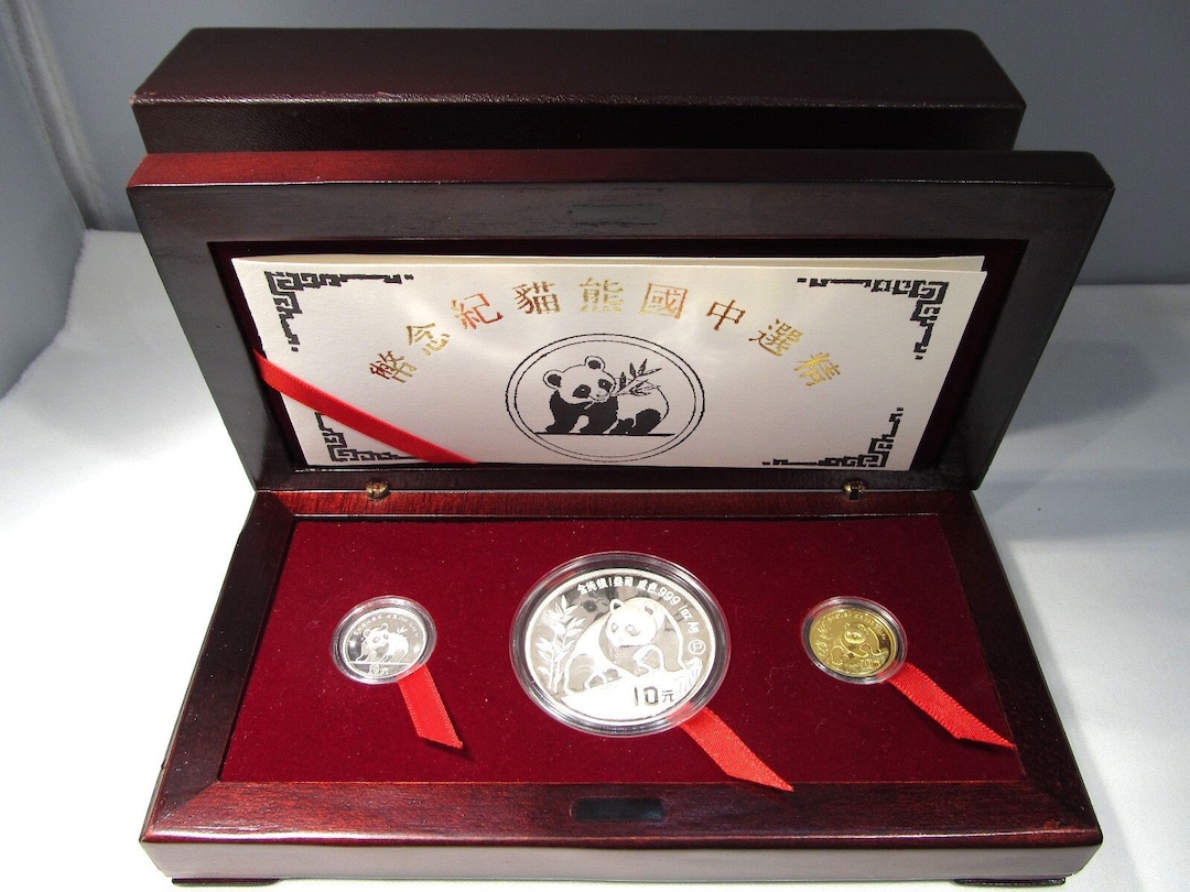 1990 China Proof Panda Prestige Set Silver W/ p Gold & Platinum 10 Yuan ...