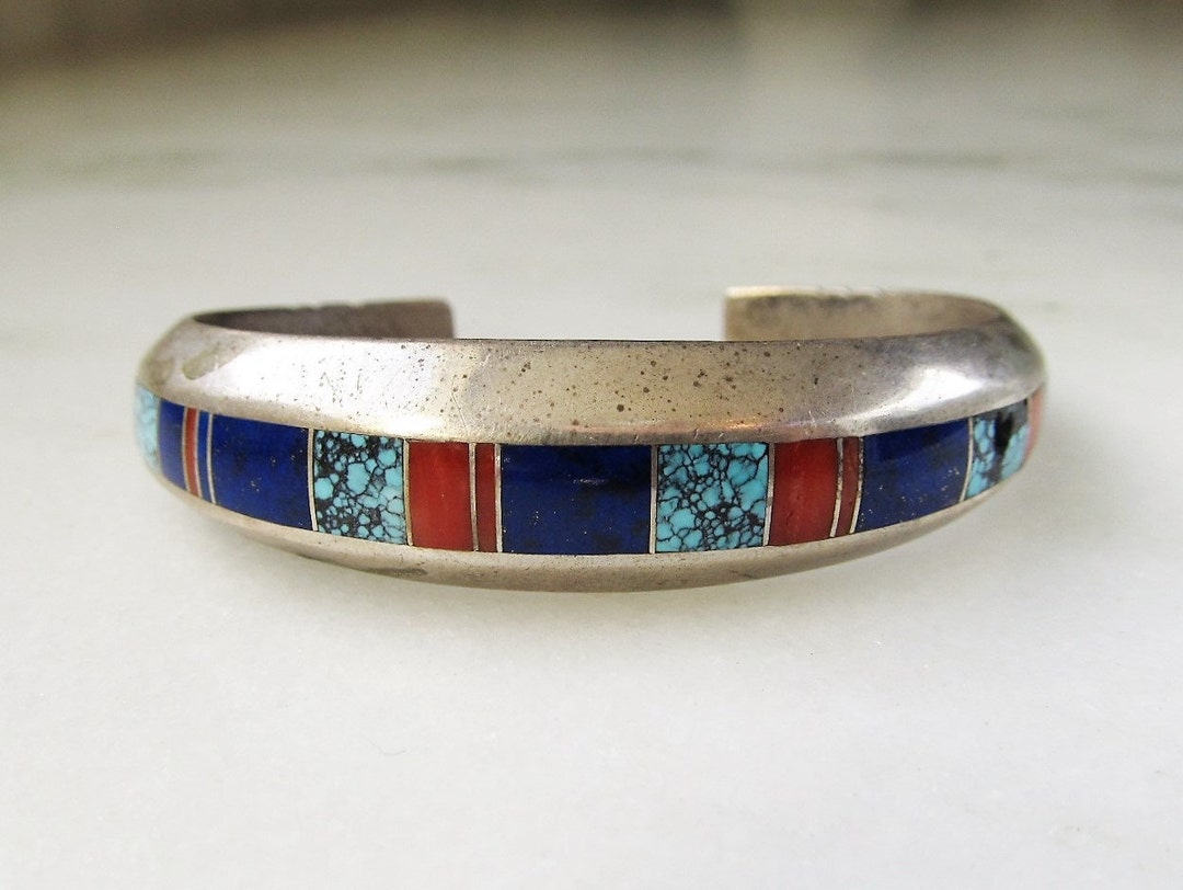 Vintage Heavy Navajo Ray Tracey & Knifewing Turquoise Multi Stone Inlay ...