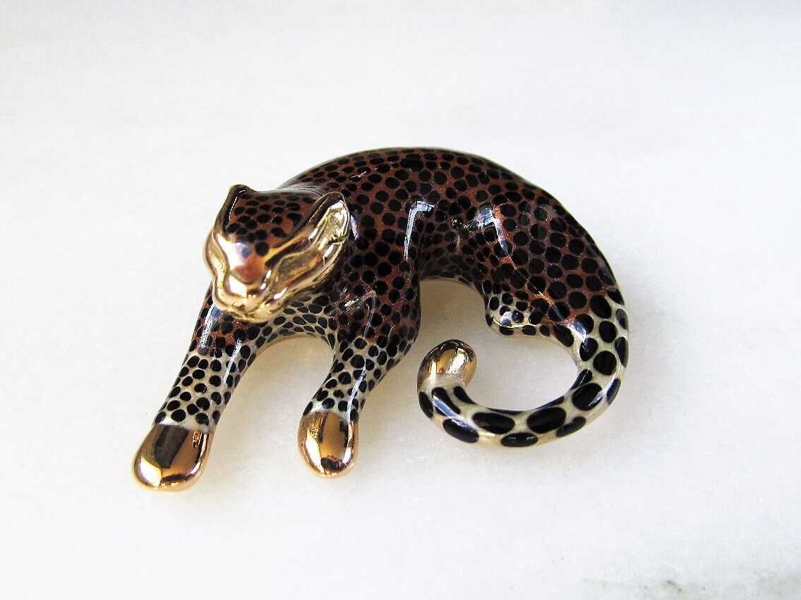 Vintage 14K SLC Enameled Jaguar Leopard Necklace Pendant - Etsy