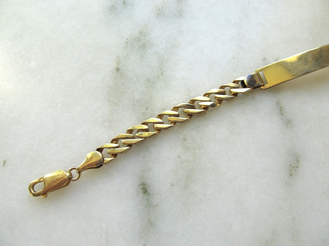 Vintage 14K Yellow Gold ID Tag Chain Bracelet 7 1/2 - Etsy