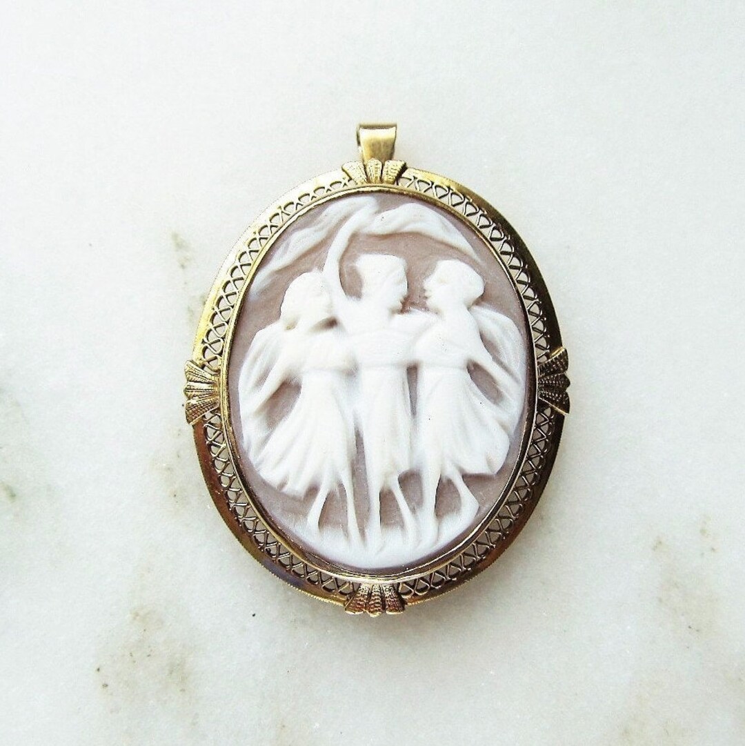 14K three Muses Cameo Vintage Italian Brooch Pendant ETC2123 - Etsy