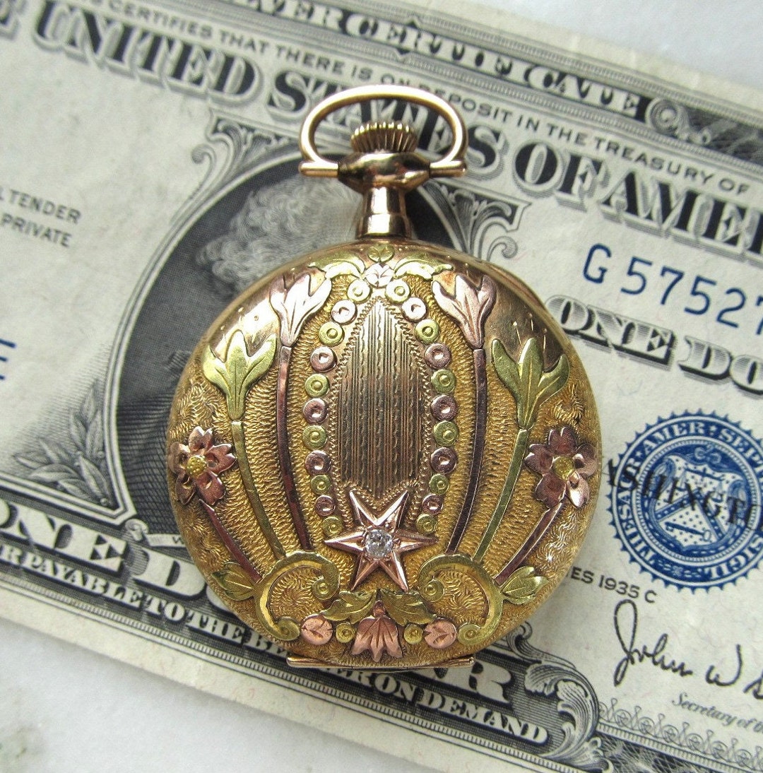 Antique Elgin Tri Color Gold Filled Hunting Case Pocket Watch Runs ...