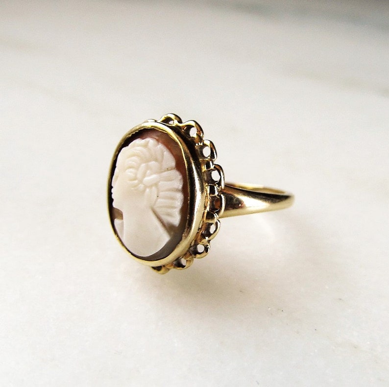 Vintage 10K Carved Shell Cameo Ring ETC4134 | Etsy