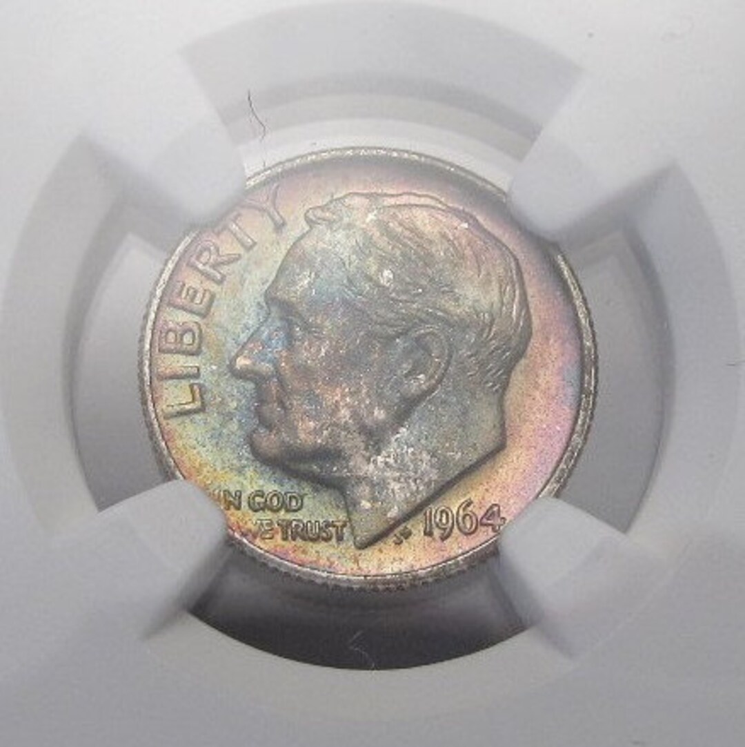 1964-P Silver Roosevelt Dime NGC MS66 FT Toned AJ189 - Etsy
