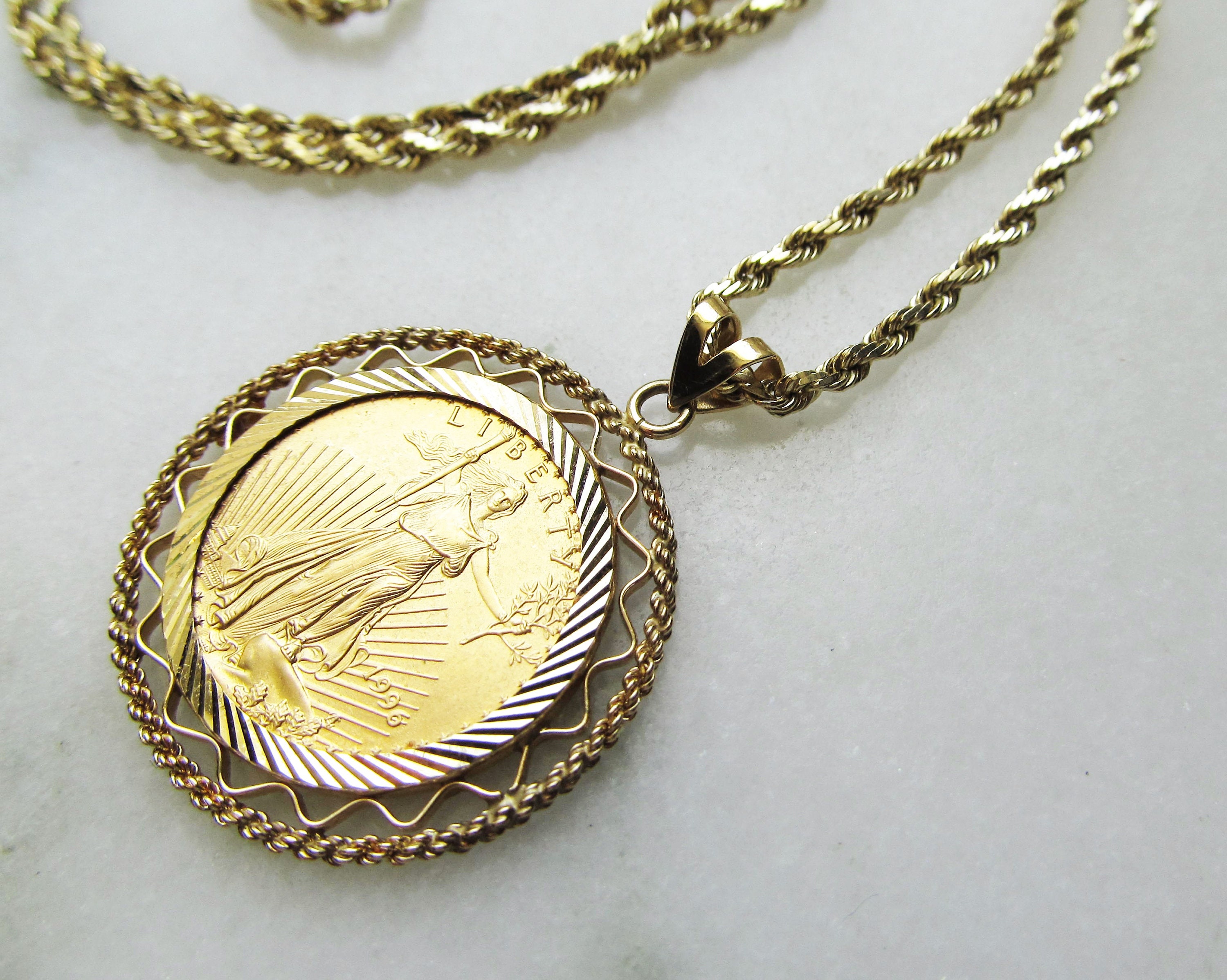 14K Bezel & Chain 1/4oz Gold American Eagle 10 Dollar Coin | Etsy